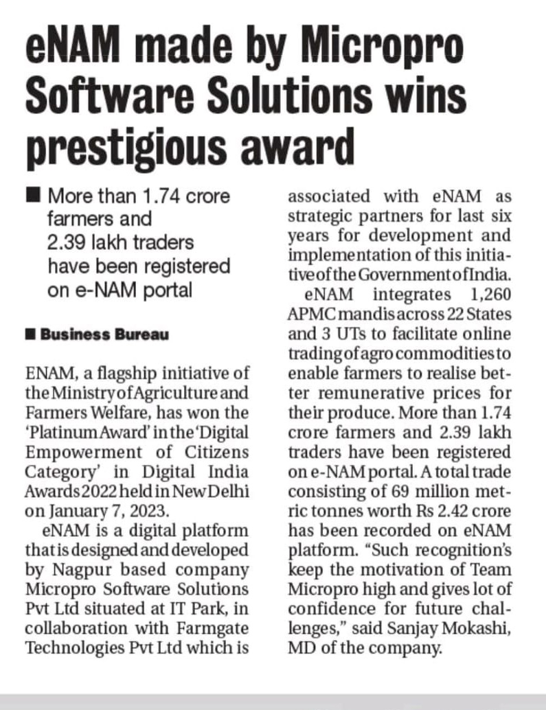 Micropro wins Digital India Award - Micropro Software Solutions Limited